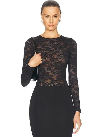 FLEUR DU MAL Le Stretch Long Sleeve Bodysuit - Black