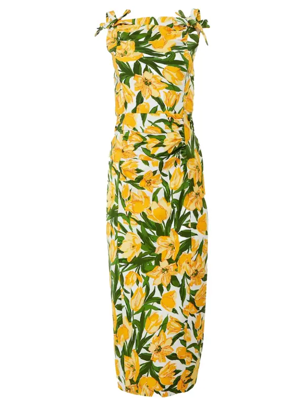 Carolina Herrera Bow-detail Tulip-print Midi Dress - Yellow