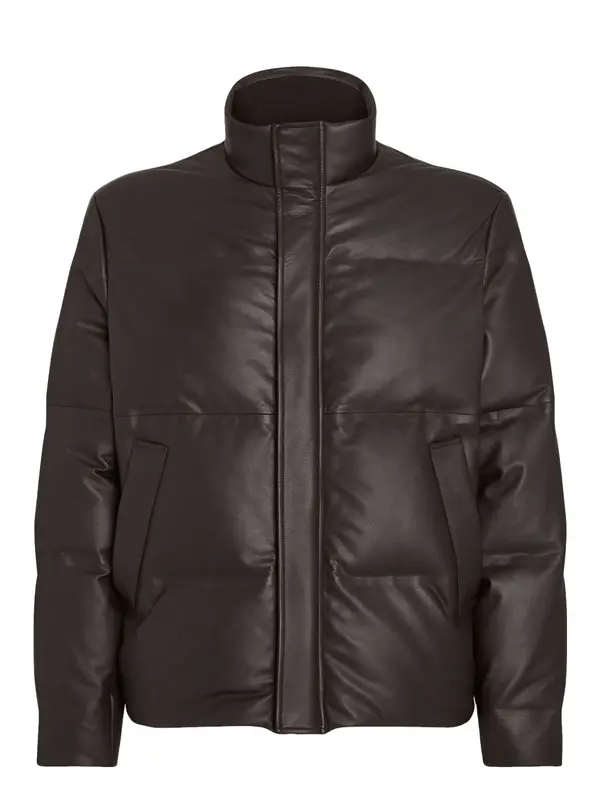 Zegna Leather Padded Jacket - Brown
