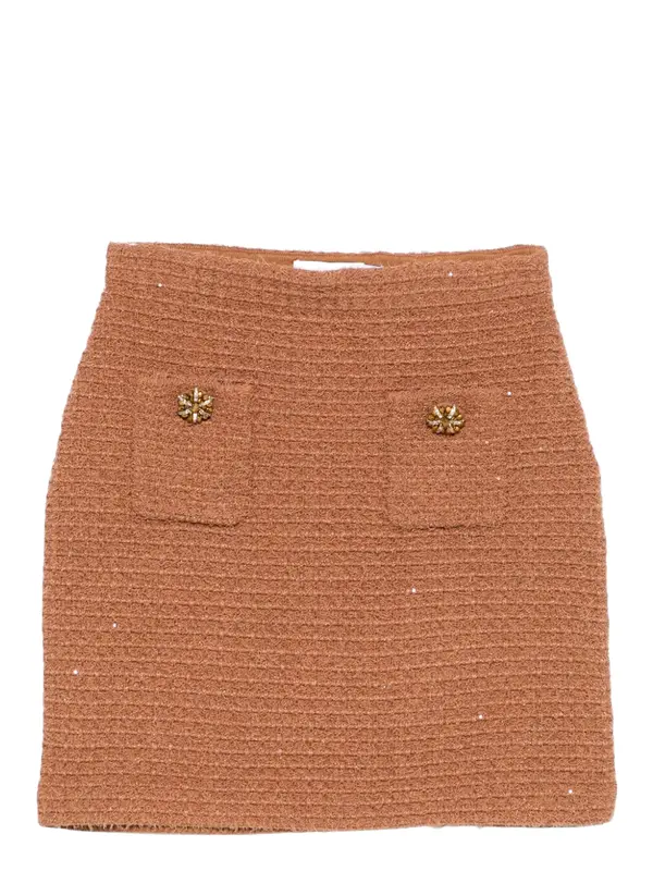 SELF-PORTRAIT Textured Knit Mini Skirt - Brown
