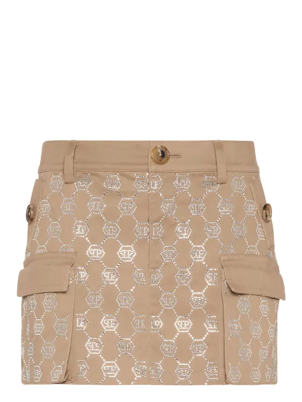 Philipp Plein Crystal Monogram Miniskirt - Neutrals