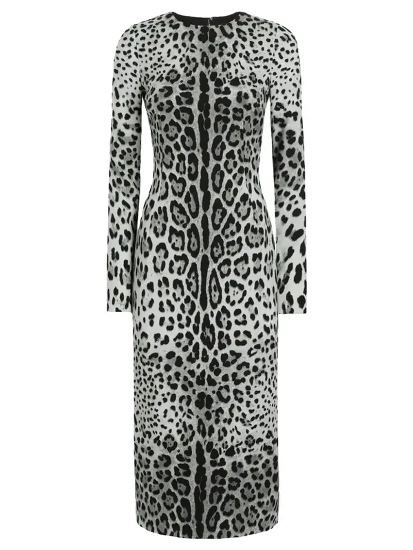 Dolce & Gabbana Leopard Print Midi Dress - Grey