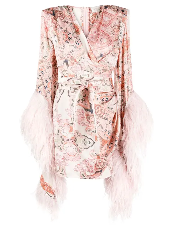 BRONX AND BRONCO Paisley-print Feather-detail Minidress - Pink