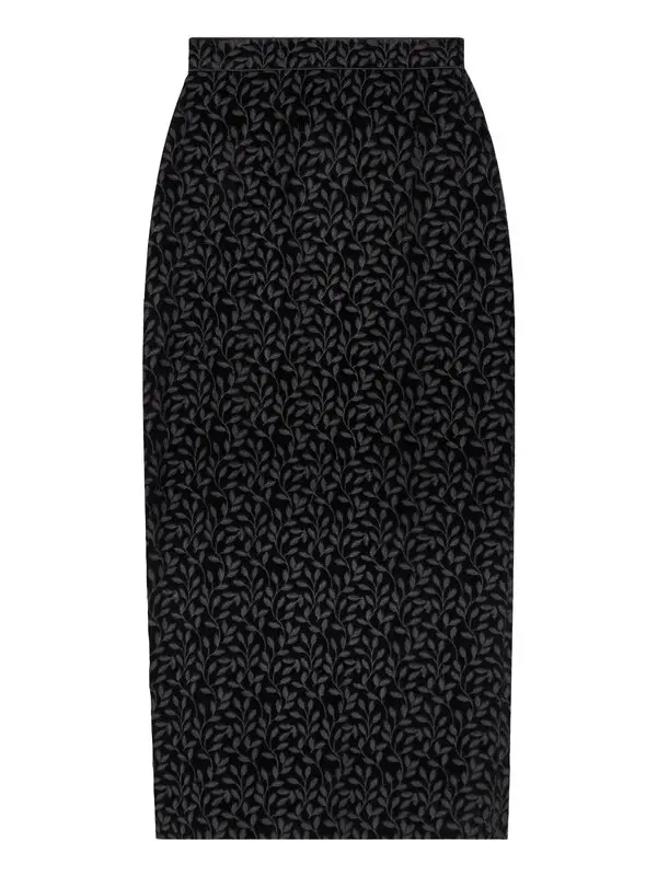 Saloni Nat Embroidered Velvet Midi Skirt - Black