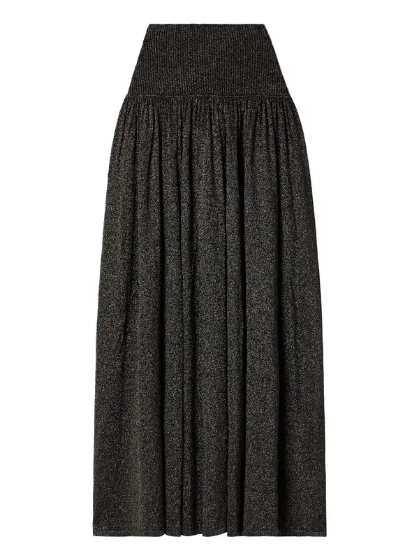 Zimmermann Crush Gathered Metallic Midi Skirt - Black