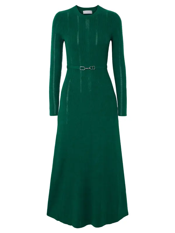 Gabriela Hearst Imagene Belted Wool Midi Dress - Green
