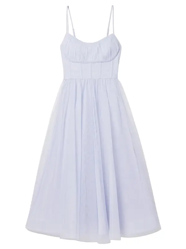 Zimmermann Pleated Tulle Midi Dress - Blue