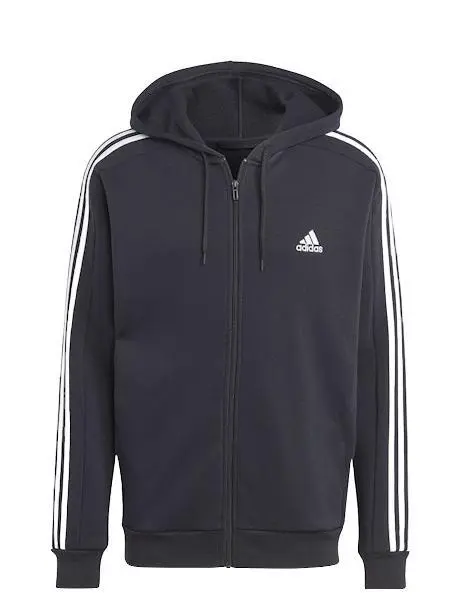 Adidas Essentials Fleece 3stripes Full-zip Hoodie - Black