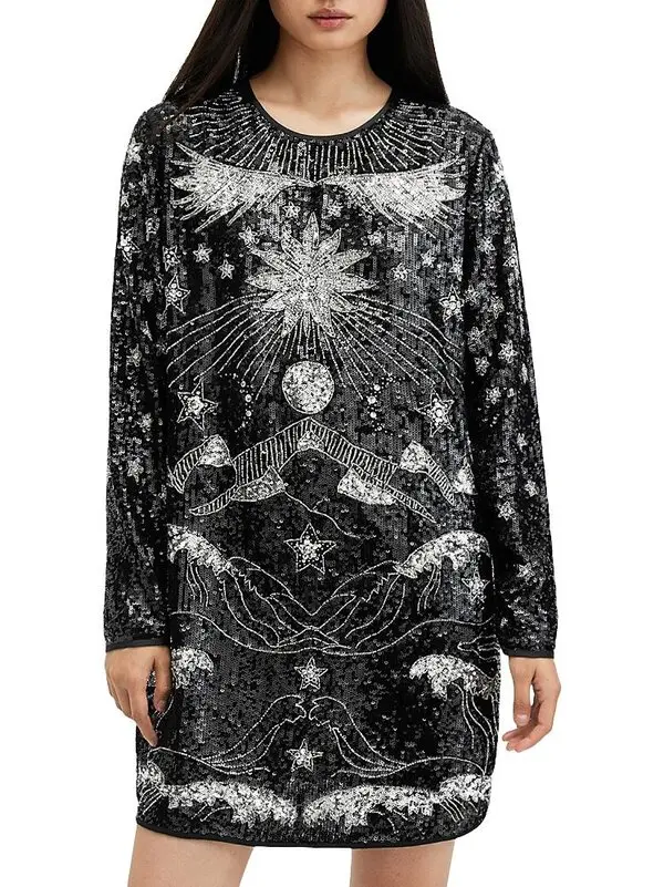 ALLSAINTS Noushka Embellished Mini Dress - Black/silver