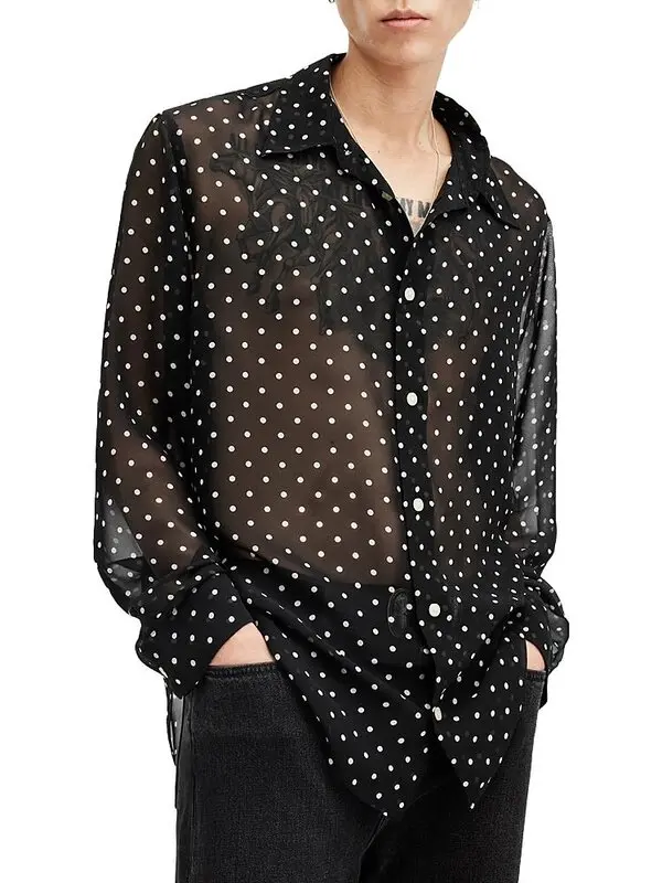 ALLSAINTS Sangha Relaxed Fit Long Sleeve Shirt - Black
