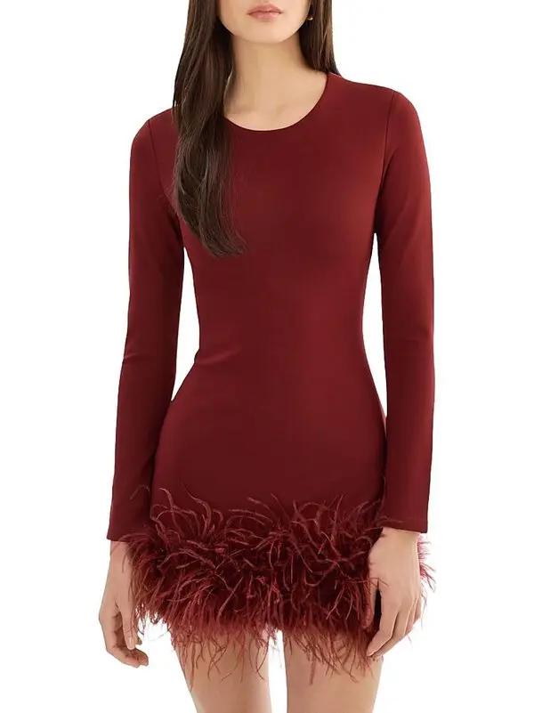 LAMARQUE Bahira Feathered Dress - Syrah