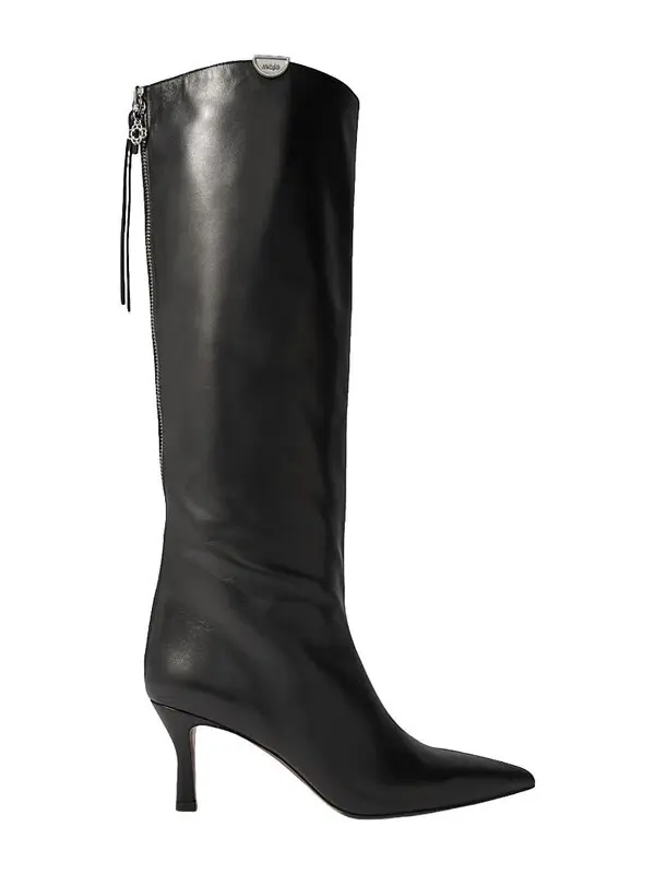 Maje Leather High Heel Boots - Black