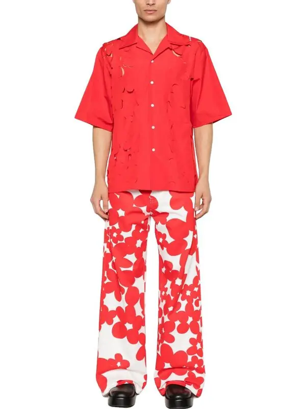 Marni Logo-embroidered Cut-out Shirt - Red