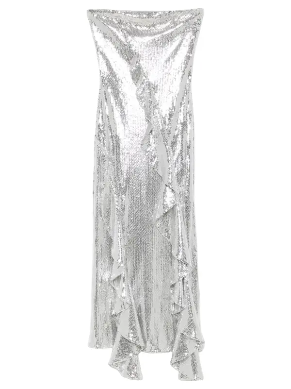 Remain Birger Christensen Ruffled-trim Sequinned Maxi Dress - Silver