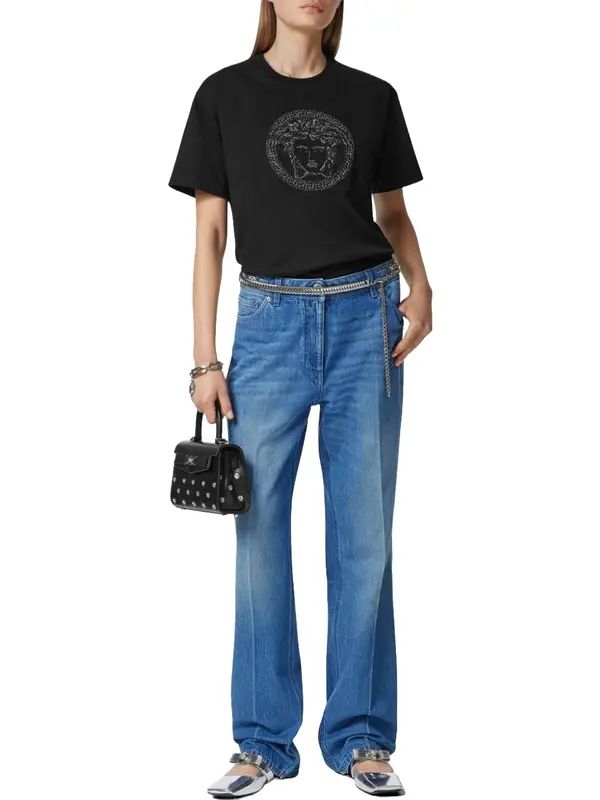 Versace Medusa Embellished T-shirt - Black