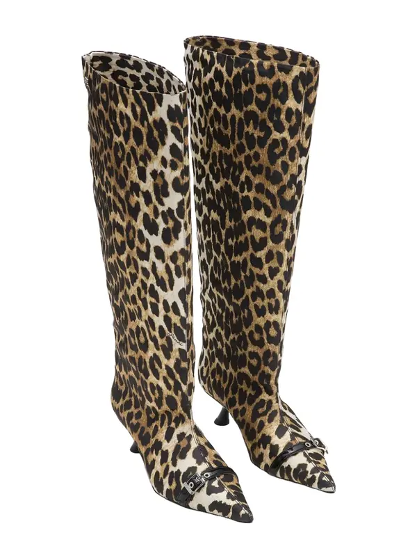 GANNI Leopard-print Knee-length Boots - Brown