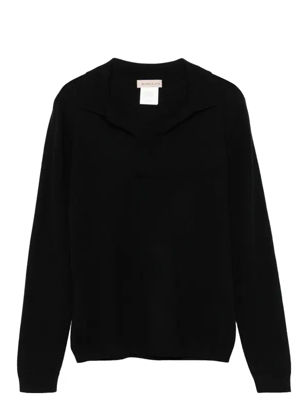 BLANCA VITA Virgin Wool Polo Top - Black