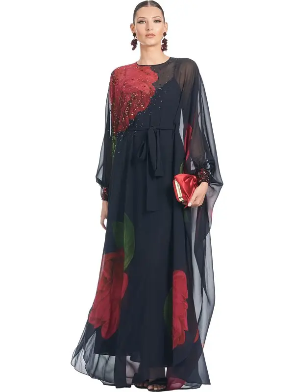 Sachin & Babi Gilda Printed Gown With Cape - Ruby Rose