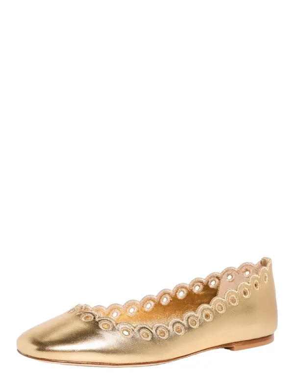 Larroude Meghan Broderie Ballet Flats - Gold
