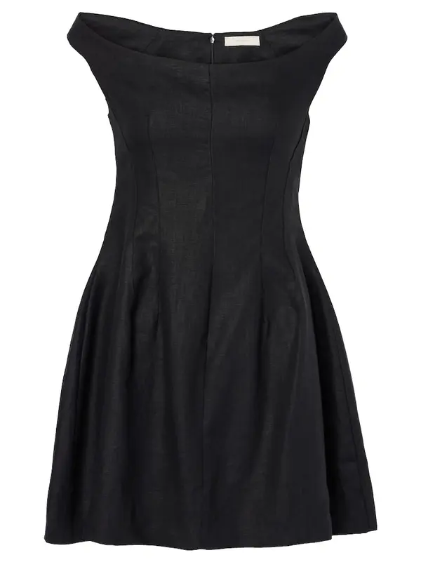 Faithfull The Brand Olmeto Off-shoulder Linen Minidress - Black