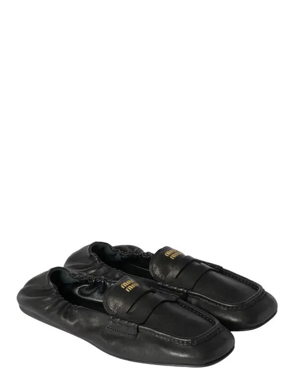 Miu Miu Ruches Nappa Leather Loafers - Black