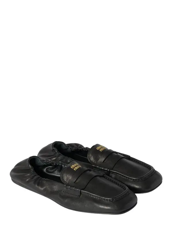 Miu Miu Ruches Nappa Leather Loafers - Black
