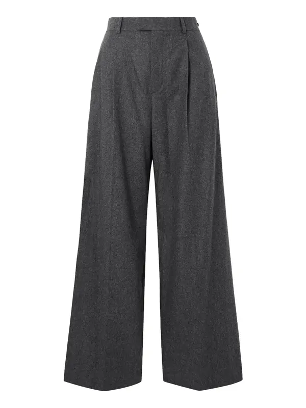 Carven Pleated Wide-leg Wool Trousers - Gray