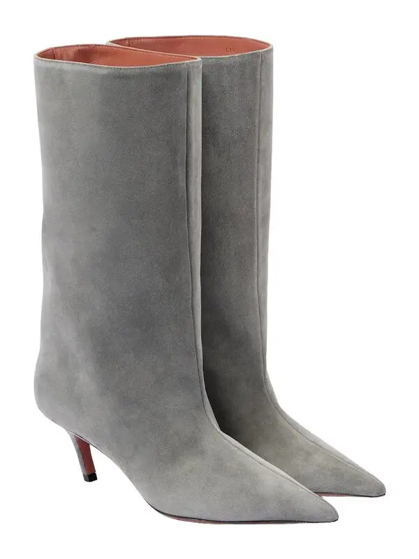 Amina Muaddi Fiona 60 Suede Boots - Grey