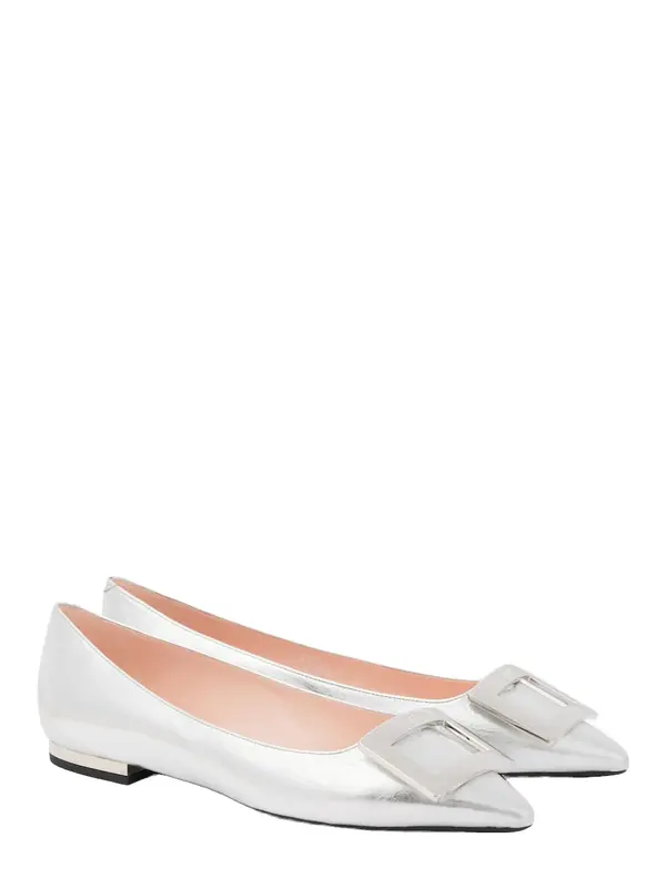 ROGER VIVIER Metallic Leather Ballet Flats - Silver