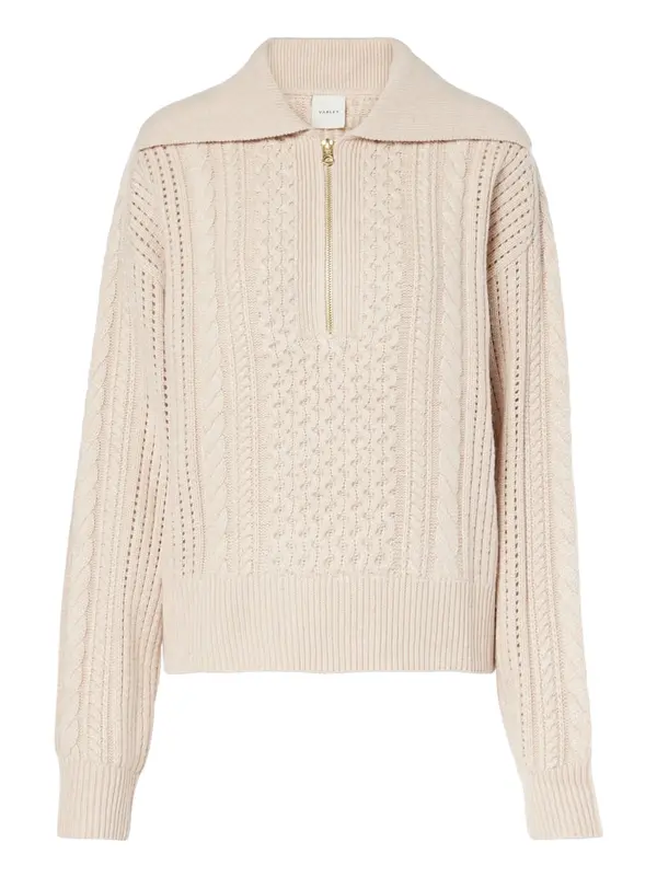 Varley Camello Cable-knit Half-zip Sweater - Beige