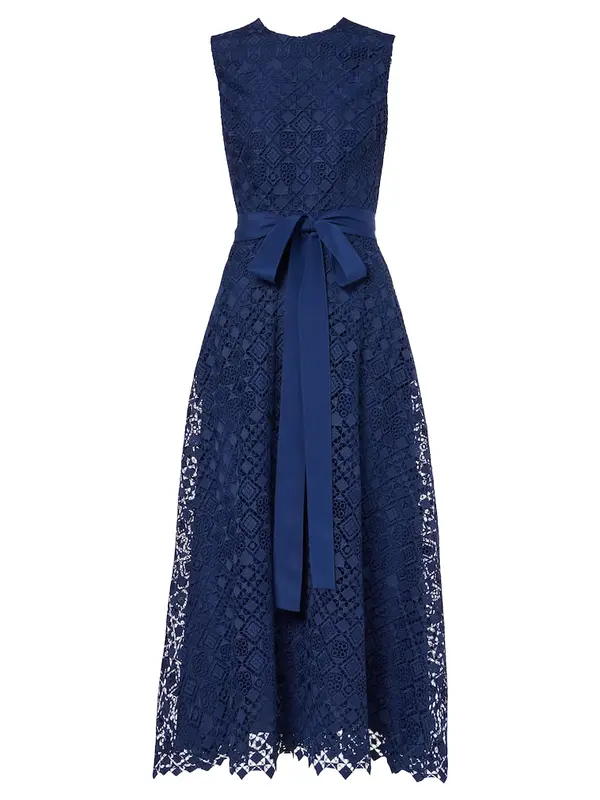 Elie Saab Bow-detail Macramé Midi Dress - Blue