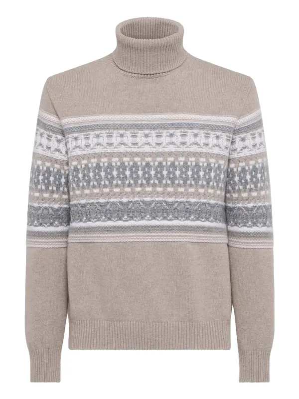Zegna Jacquard Cashmere Turtleneck Sweater - Beige