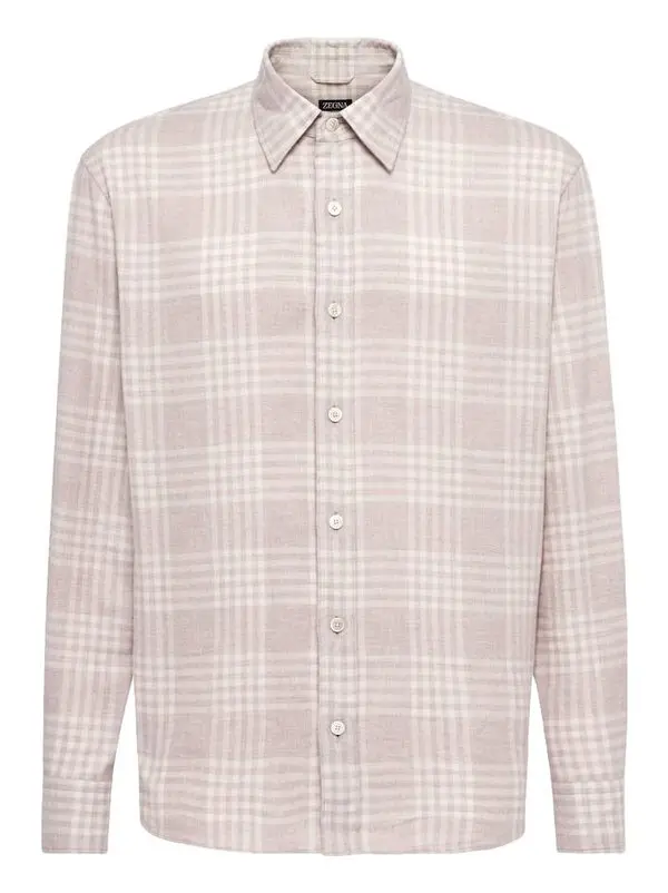 Zegna Checked Cotton Flannel Shirt - Beige