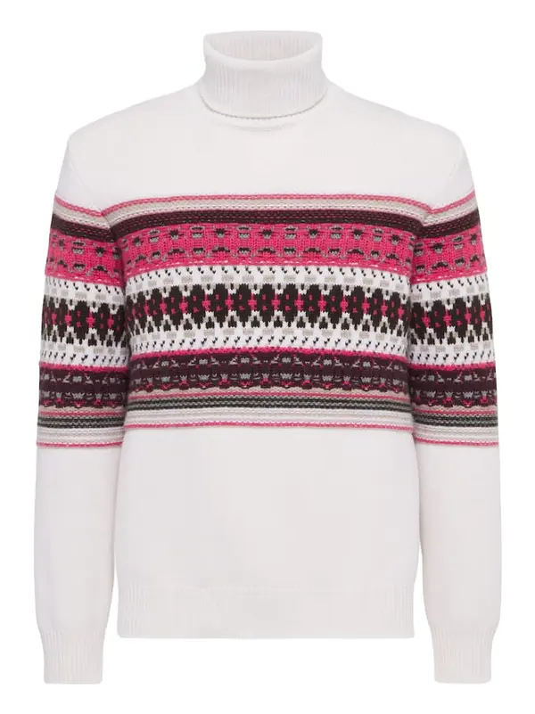 Zegna Intarsia Cashmere Turtleneck Sweater - White