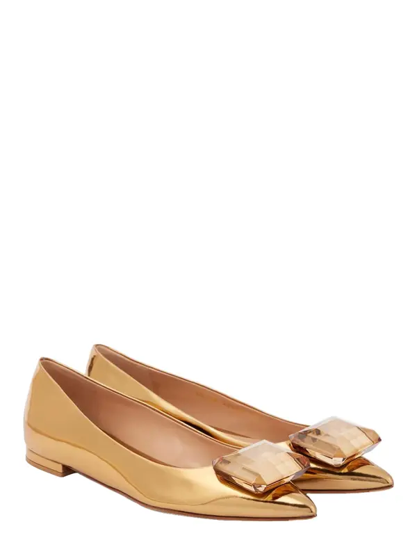 GIANVITO ROSSI Jaipur Metallic Ballet Flats - Gold