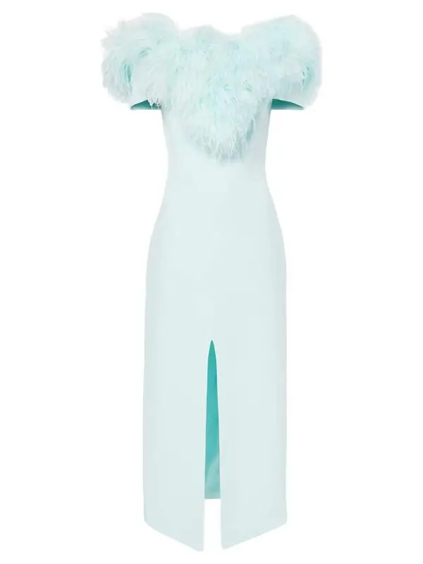 David Koma Off-shoulder Feather-trimmed Midi Dress - Green