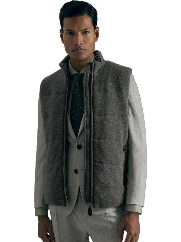 REISS Shackleton Atelier Quilted Cashmere Gilet - Mid Grey Melange
