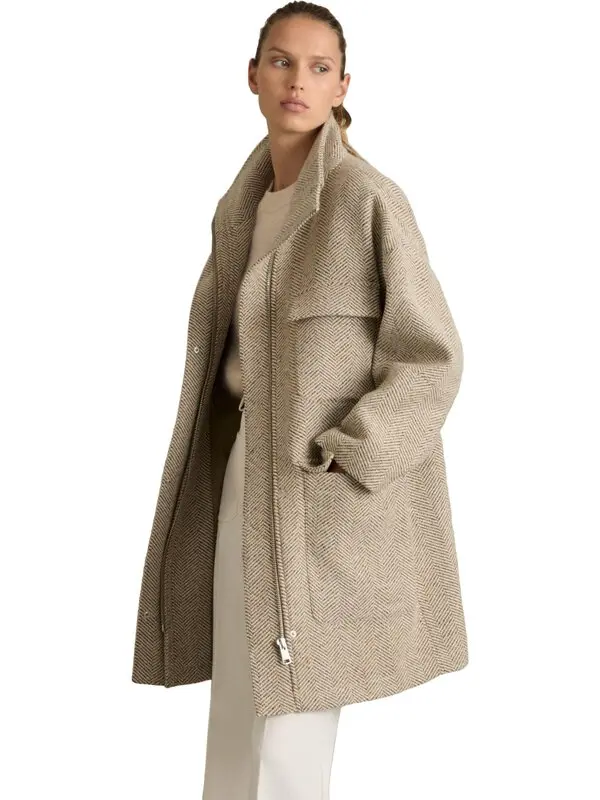 REISS Amora Herringbone Wool-blend Coat - Neutral