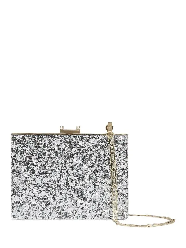 REISS Greta Glitter Box Clutch Bag - Silver