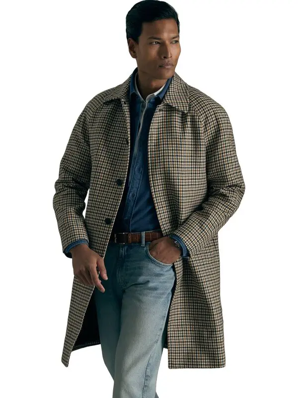 REISS Enigma Atelier Wool Houndstooth-check Raglan Overcoat - Brown