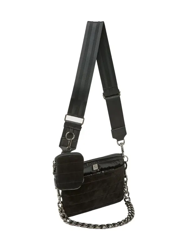 THINK ROYLN Downtown Crossbody - Black Suede & Pearl Black/black Web Gunmetal Hardware