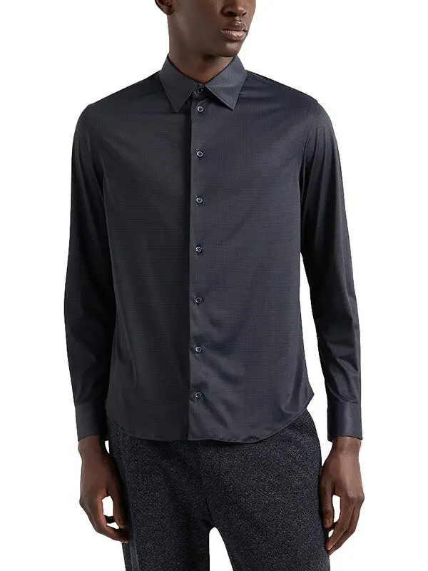 Emporio Armani Four Way Stretch Printed Regular Fit Button Down Shirt - Iron Grey