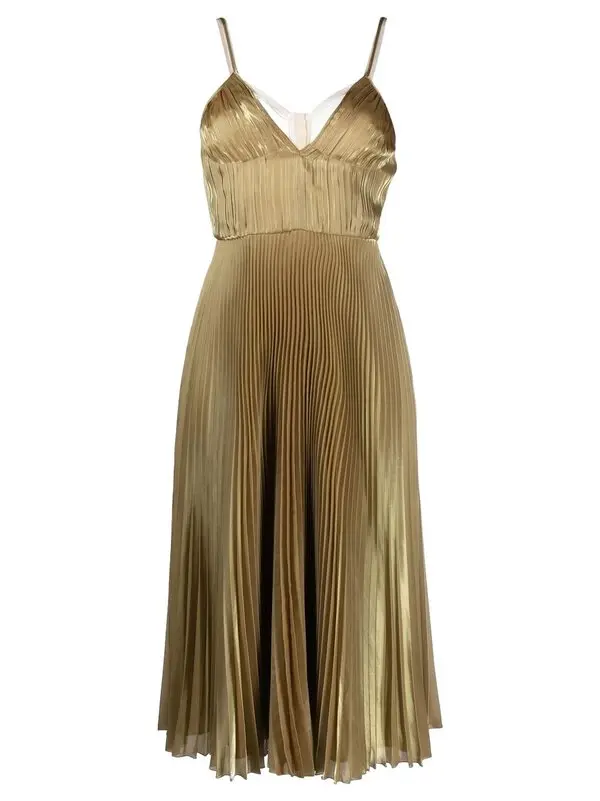 Prada Technical Voile Pleated Midi Dress - Gold
