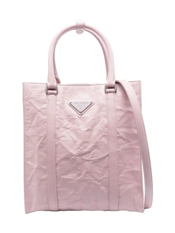 Prada Logo-plaque Crinkle-effect Tote Bag - Pink