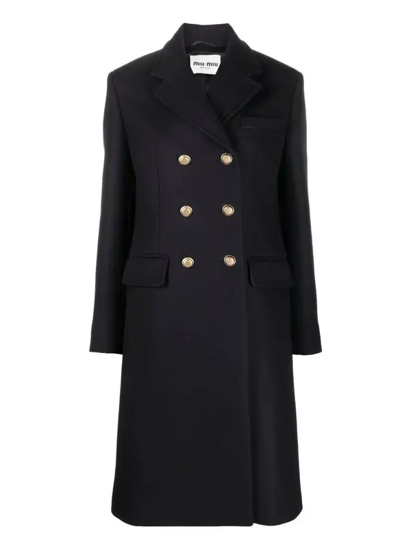 Miu Miu Double-breasted Virgin Wool Coat - Blue