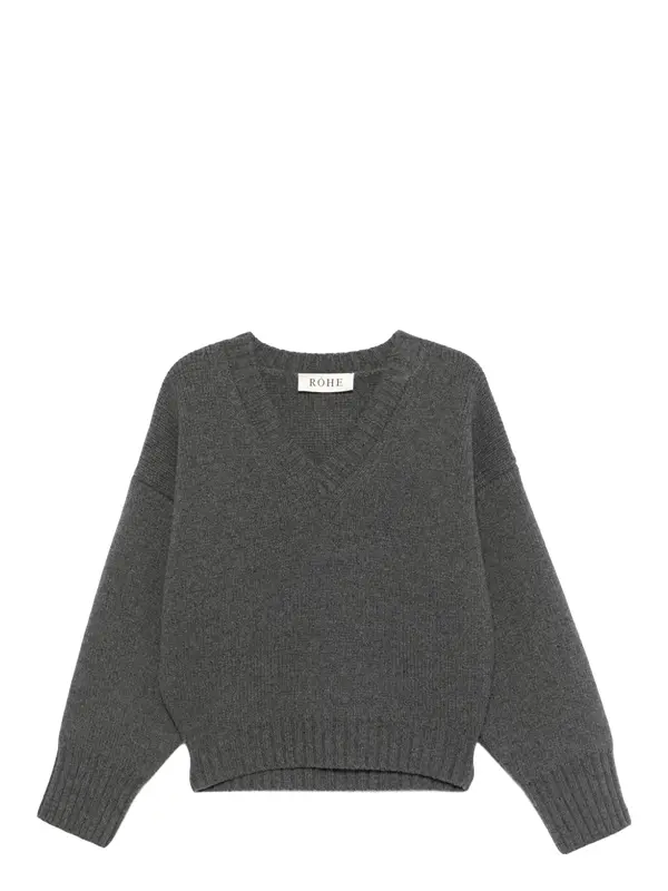 RÓHE V-neck Mélange Sweater - Grey