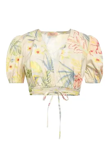 TWINSET Floral-print Cotton Top - Beige