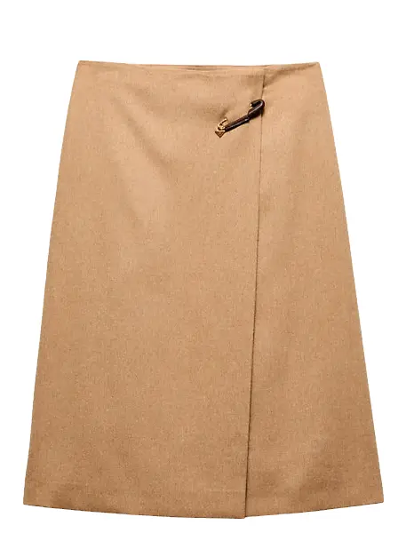 Prada Safety-pin Split-hem Wool Midi Skirt - Brown