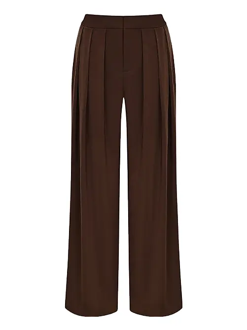 MISTRESS ROCKS Mid-rise Wide-leg Pleated Trousers - Cocoa