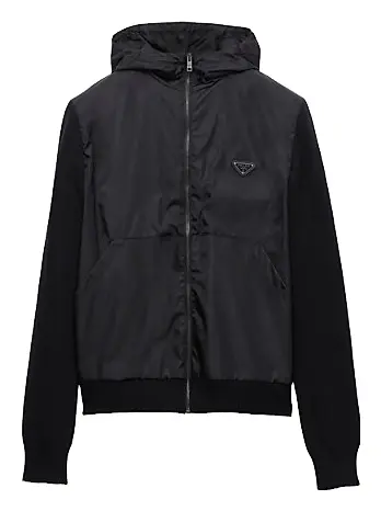 Prada Hooded Cashmere And Wool Cardigan - Black